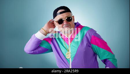 Fat Old Grandpa Man With Gold Chain Dancing Stock Photo - Alamy