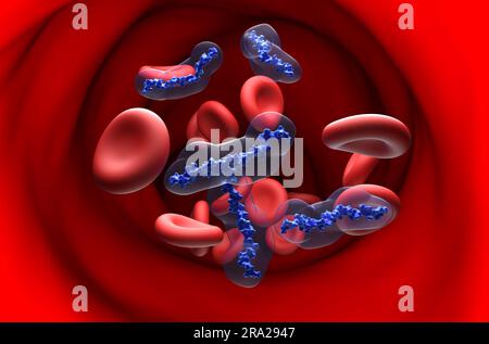 Heparin (UFH) anticoagulant molecules in the blood flow - isometric ...