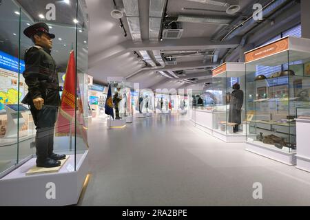 A view of a gallery dedicated to Uzbek soldiers, fighters from WWII, including uniforms, objects ...