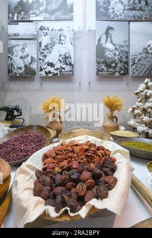 A display of Uzbek agriculture production, including cotton, grains. At the Shon Sharaf Great ...