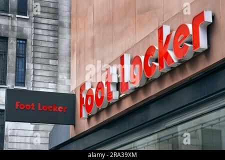 A logo sign outside of a Foot Locker retail store in Munich, Germany ...