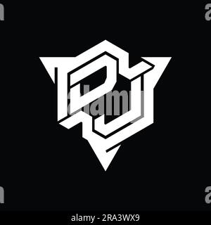 DJ Letter Logo monogram hexagon shape with triangle outline sharp slice style design template ...