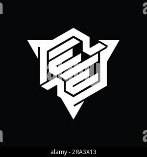 EE Letter Logo monogram hexagon emblem shape with stripes outline style ...