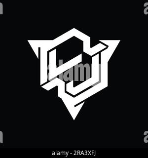 LJ Letter Logo monogram hexagon shape with triangle outline sharp slice style design template ...
