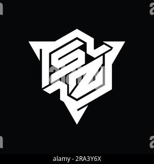 SZ Letter Logo monogram hexagon shape with triangle geometric outline sharp modern style design ...