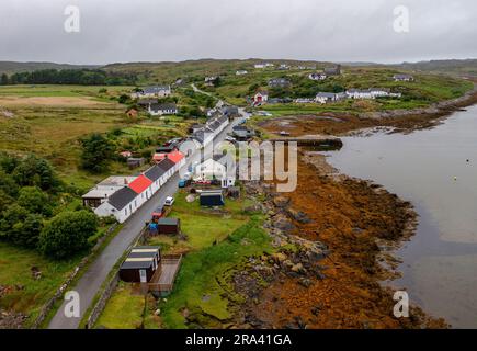 Aerial view of Arinagour, Isle of Coll, Inner Hebrides, Scotland, UK ...