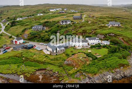 Aerial view of Arinagour, Isle of Coll, Inner Hebrides, Scotland, UK ...