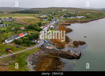Aerial view of Arinagour, Isle of Coll, Inner Hebrides, Scotland, UK ...