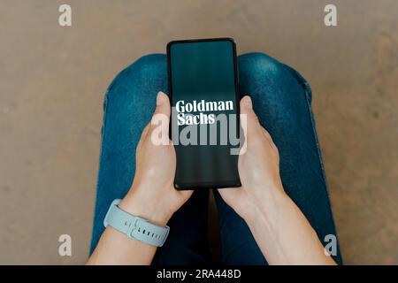 In this photo illustration the Goldman Sachs Group logo displayed on a ...