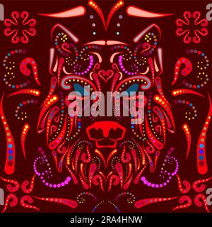 wolf head mexican talavera mosaic colorful banner illustration in ...