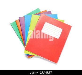 Set of many different notebooks on white background, top view. School ...