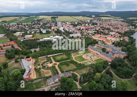 Dobris castle and historical city center aerial panorama landscape view ...