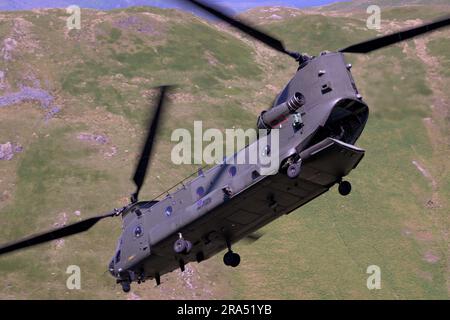 RAF Chinook carrying out low level training in Low Flying Area 7 Stock ...