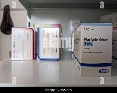 Pharmacy store-Packet of Warfarin Tablets, used to thin blood in ...