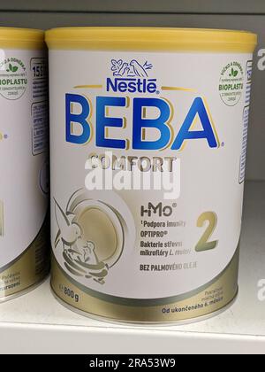 BEBA infant milk displayed on the shelves in a pharmacy,baby powdered ...