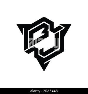 BJ Letter Logo monogram hexagon shape with triangle outline sharp slice style design template ...