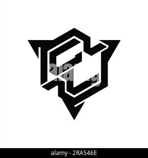 CL Letter Logo monogram hexagon emblem shape with stripes outline style ...