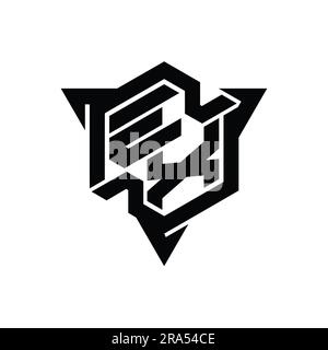 EX Letter Logo monogram hexagon shape with triangle outline sharp slice style design template ...