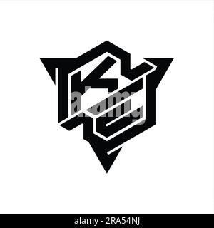 KE Letter Logo monogram hexagon emblem shape with stripes outline style design template Stock ...