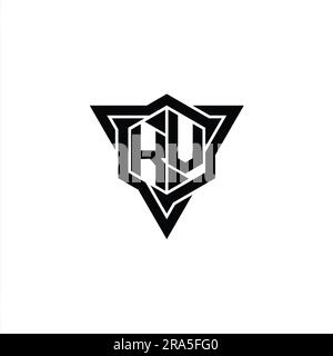 KV Letter Logo monogram hexagon shape with triangle outline sharp slice style design template ...