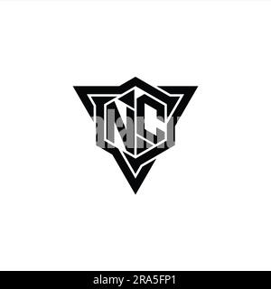 NC Letter Logo monogram hexagon shape with triangle geometric outline sharp modern style design ...