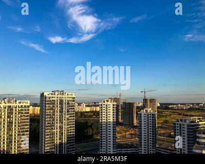 Balcony in a semicircle. Building's facade. beautiful blue building ...