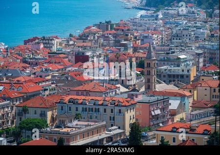 The cityscape of Alassio, important turistical village on the italian ...