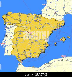 Map of Spain with main roads and highways Stock Photo - Alamy