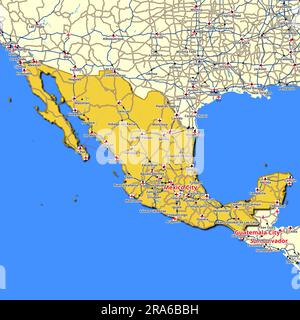 Map of the capital city Mexico City with main streets, rivers, lakes ...