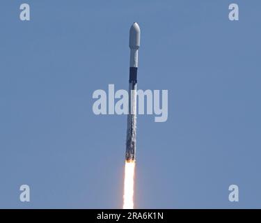 A SpaceX Falcon 9 rocket launches a pair of Lunar Landers for NASA from Launch Complex 39 at the ...