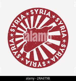 Syria round rubber stamp with country map. Vintage red passport stamp ...
