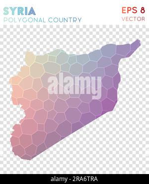 Syria map. Map of the country with beautiful geometric waves in red and ...