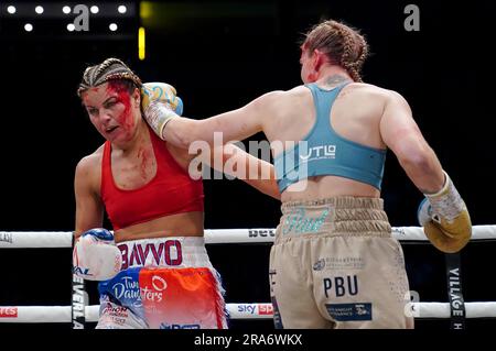Kirstie Bavington (left) and April Hunter during their welterweight ...