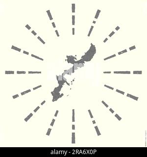 Okinawa Island badge. Map of the island with beautiful geometric waves ...