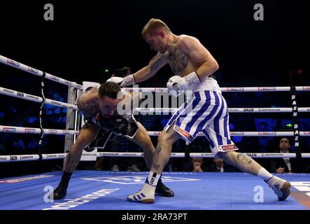 Adam Cope (left) and Lewis Sylvester in action during their English ...