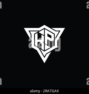 KP Letter Logo monogram hexagon shape with triangle geometric outline sharp modern style design ...