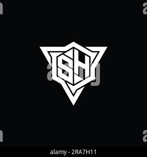 SH Letter Logo monogram hexagon shape with triangle outline sharp slice ...