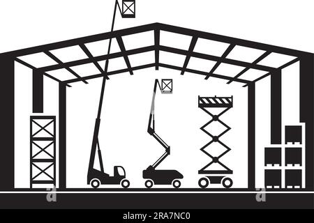 Warehouse Lifting Equipment. Black and white pictogram illustration ...