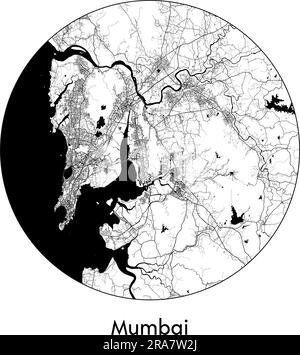 City Map Mumbai India Asia blue print round Circle vector illustration ...