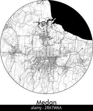 Medan Indonesia Asia City map blue print vector illustration Stock ...