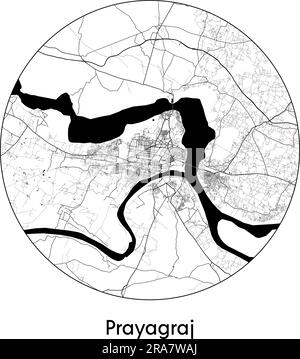 City Map Prayagraj India Asia blue print round Circle vector ...
