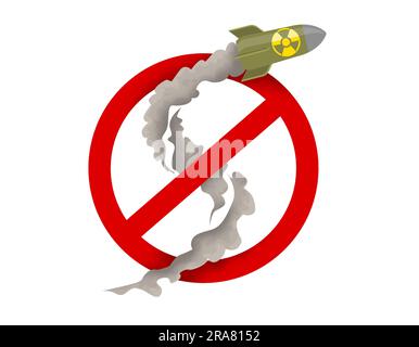 Prevent nuclear war. Prohibition sign with atomic weapon on white ...