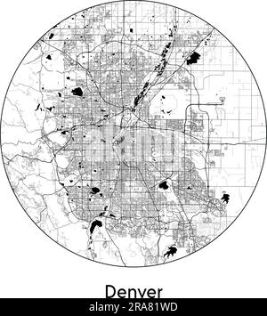 Denver city map, United States. Municipal administrative borders, black ...