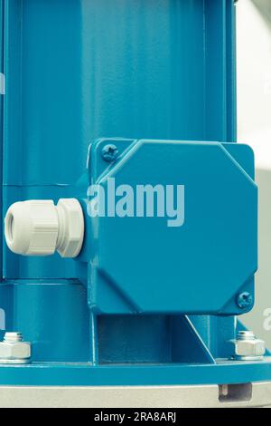 Blue electrical box used for wiring connections and part of electric ...