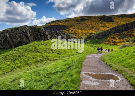 Scottish Lowlands landscape with hiking trail to the Arthur's Seat in ...