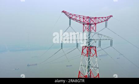 WUXI, CHINA - JULY 2, 2023 - The world's highest power transmission tower, the 500-kilovolt ...