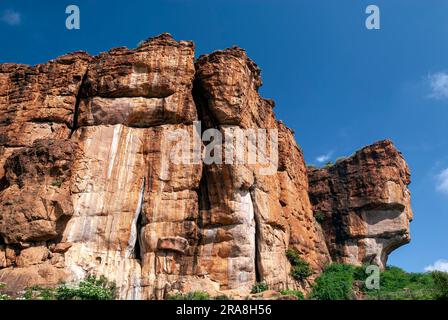 Rust red sandstone Rocks in Badami, Karnataka, South India, India, Asia ...