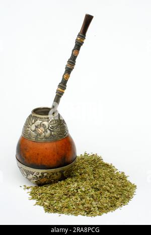 Mate tea, calabash and bombilla (Ilex paraguayensis), mate, mate tea ...