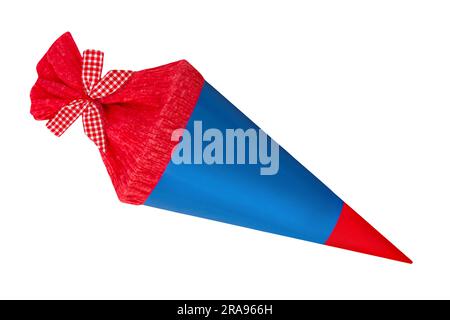 Blue cornet and present with ribbon isolated against white background ...