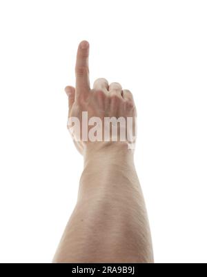 POV of man hand touch gesture isolated on white background, template ...